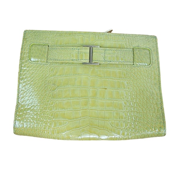 Abas | Bags | Abas Wallet Alligator Embossed Leather Clutch Clasp Green ...